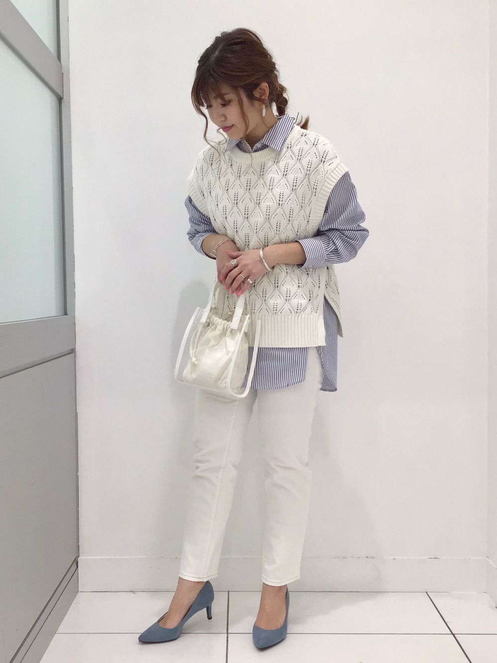 「スムースフレンチスリーブT(ボーダー)RS、フレアジーンズ(丈標準72～76cm)」の着用コーディネート| ジーユー