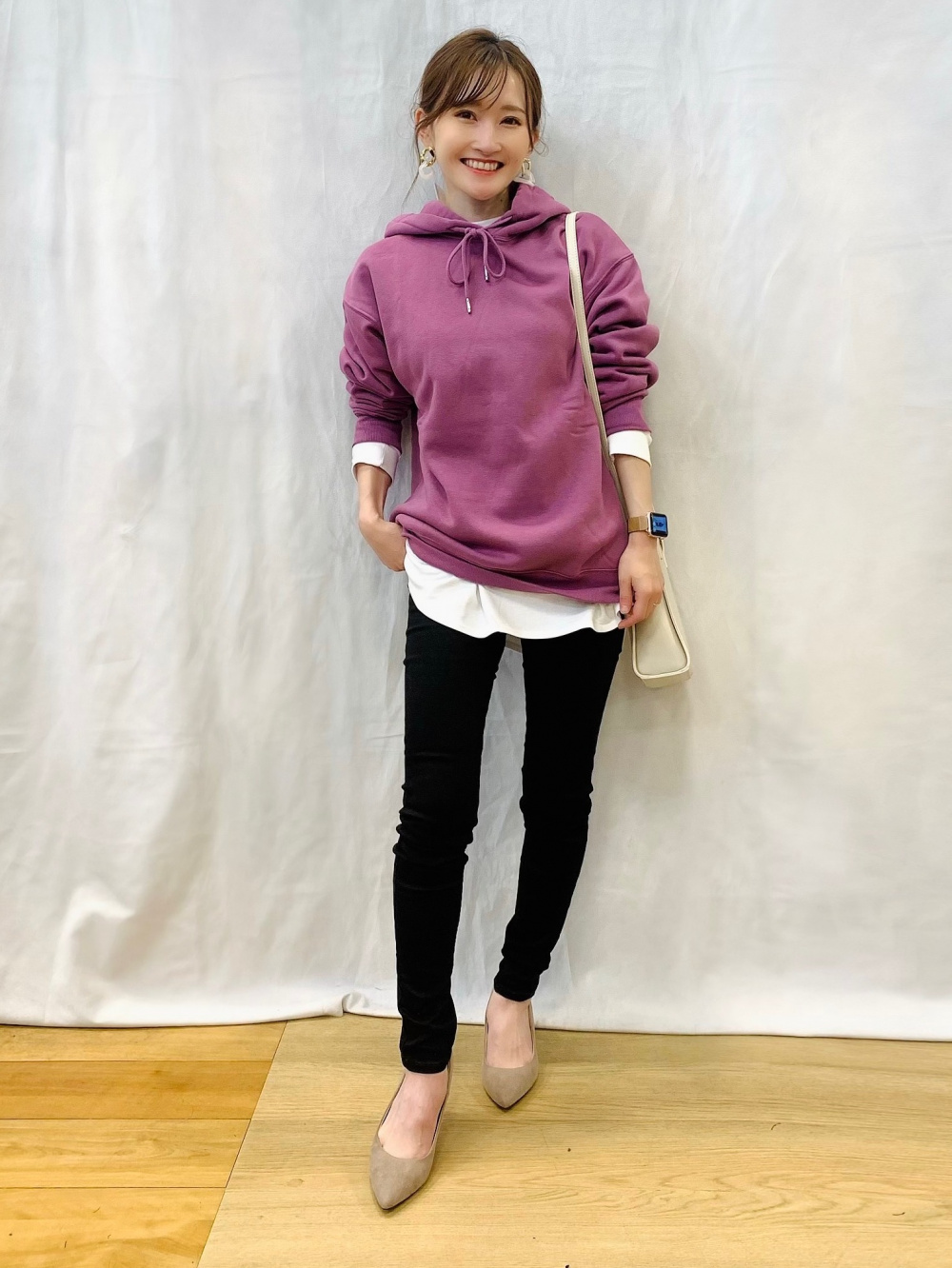 「ボーダークルーネックT(半袖)OSB+EC、スウェTハーフジップ(5分袖)(ロゴ)」の着用コーディネート| ジーユー