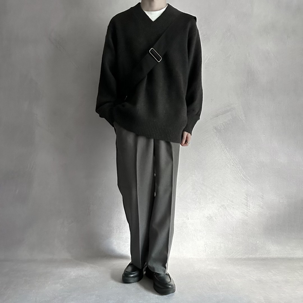 「ブラッシュドジャージーワイドパンツ(丈標準70.0～74.0cm)、リアルレザーUチップシューズ」の着用コーディネート| ジーユー