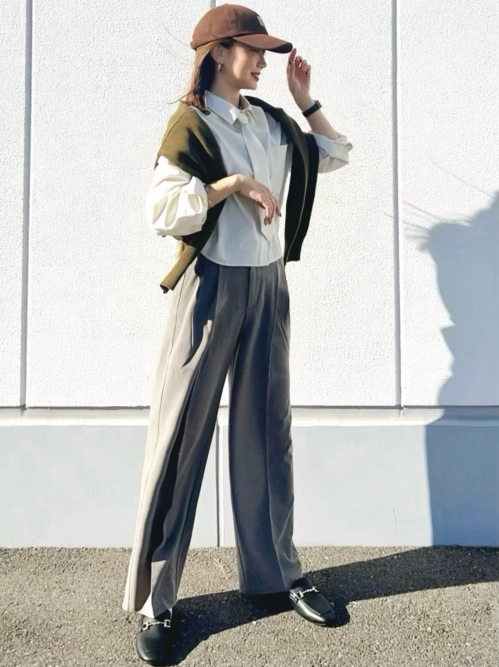 「リブダブルジップカーディガン(長袖)Q、コクーンジョガープルオンパンツ(丈標準67.5～71.5cm)」の着用コーディネート| ジーユー