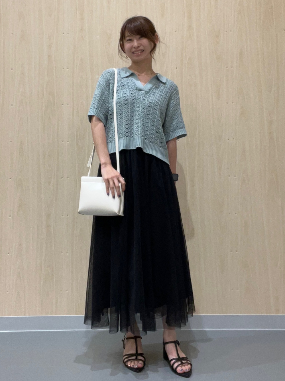 ラムブレンドVネックカーディガン(長袖)、チュールロング ラムブレンドVネックカーディガン(長袖)、チュールロング