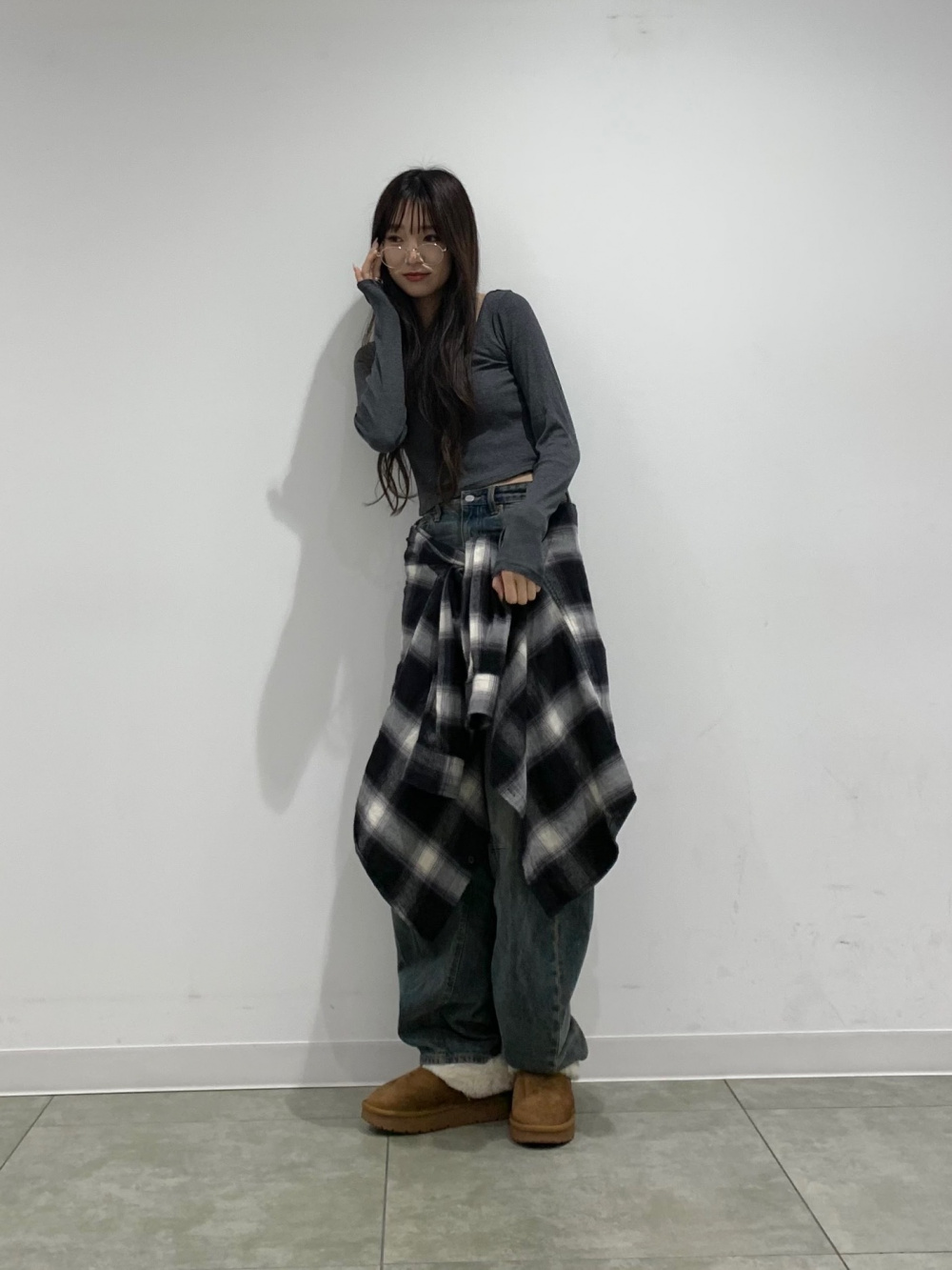 「ニットワークジャケットNT+E、リブクロップドT(長袖)」の着用コーディネート| ジーユー