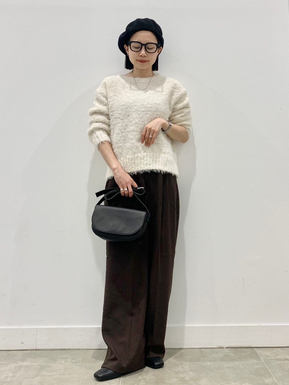 「カールヤーンセーターQ、タックワイドパンツ(丈標準70.0～74.0cm)」の着用コーディネート| ジーユー