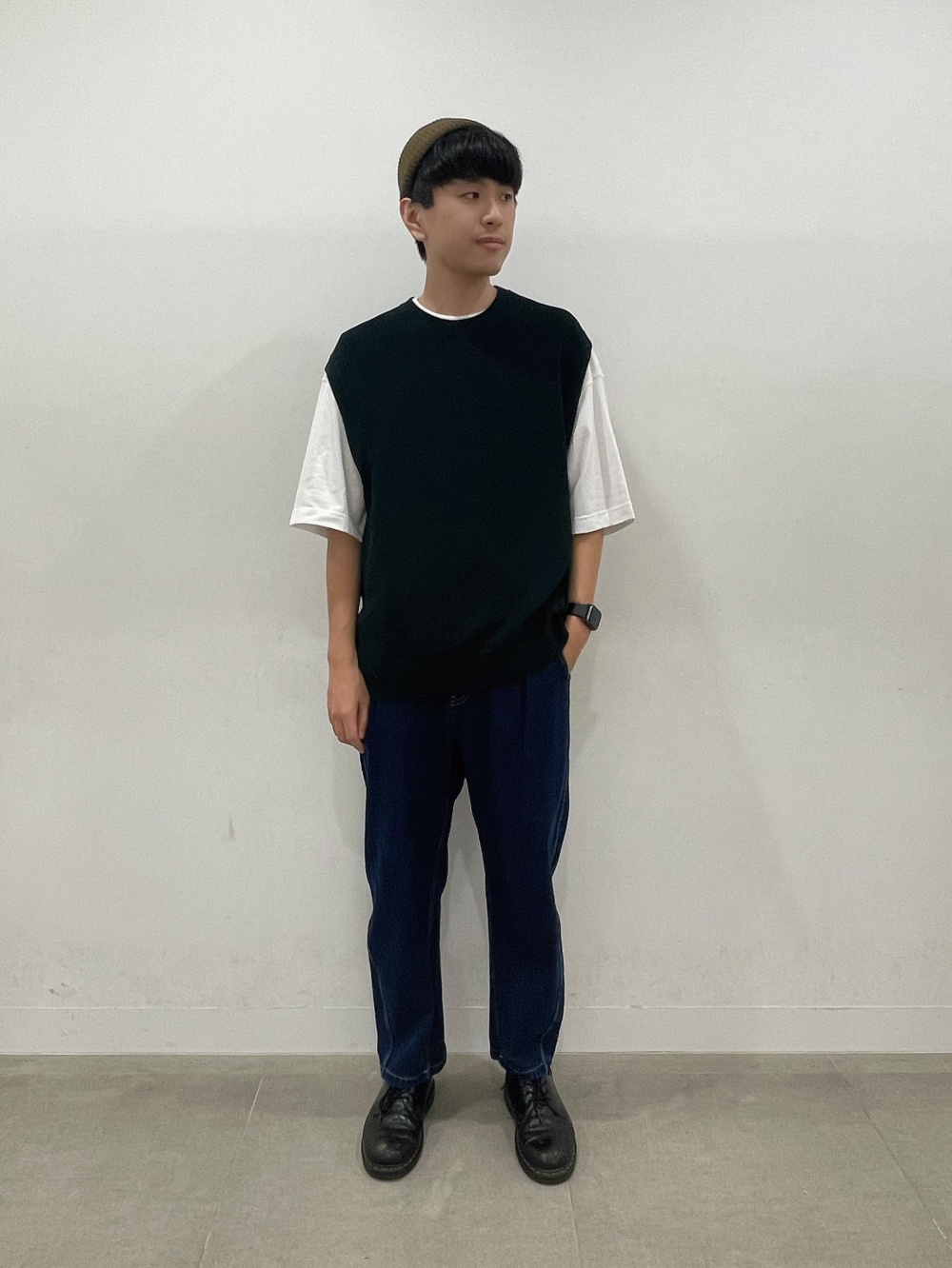 「ドライクルーネックT(半袖)OSB+EC、スウェT(5分袖)」の着用コーディネート| ジーユー
