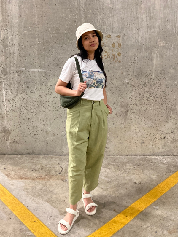 Check styling ideas for「Linen Blend Camisole Dress、Round Mini Shoulder ...