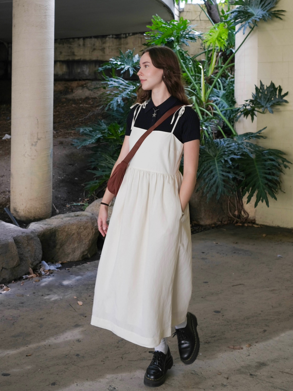 Check styling ideas for「Linen Blend Camisole Dress、Round Mini Shoulder ...