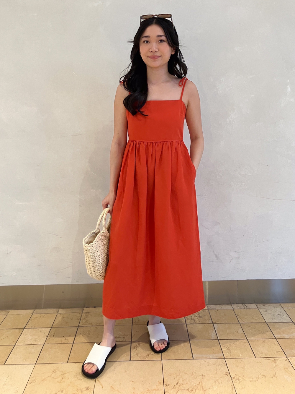 Check styling ideas for「Linen Blend Camisole Dress、Round Mini Shoulder ...