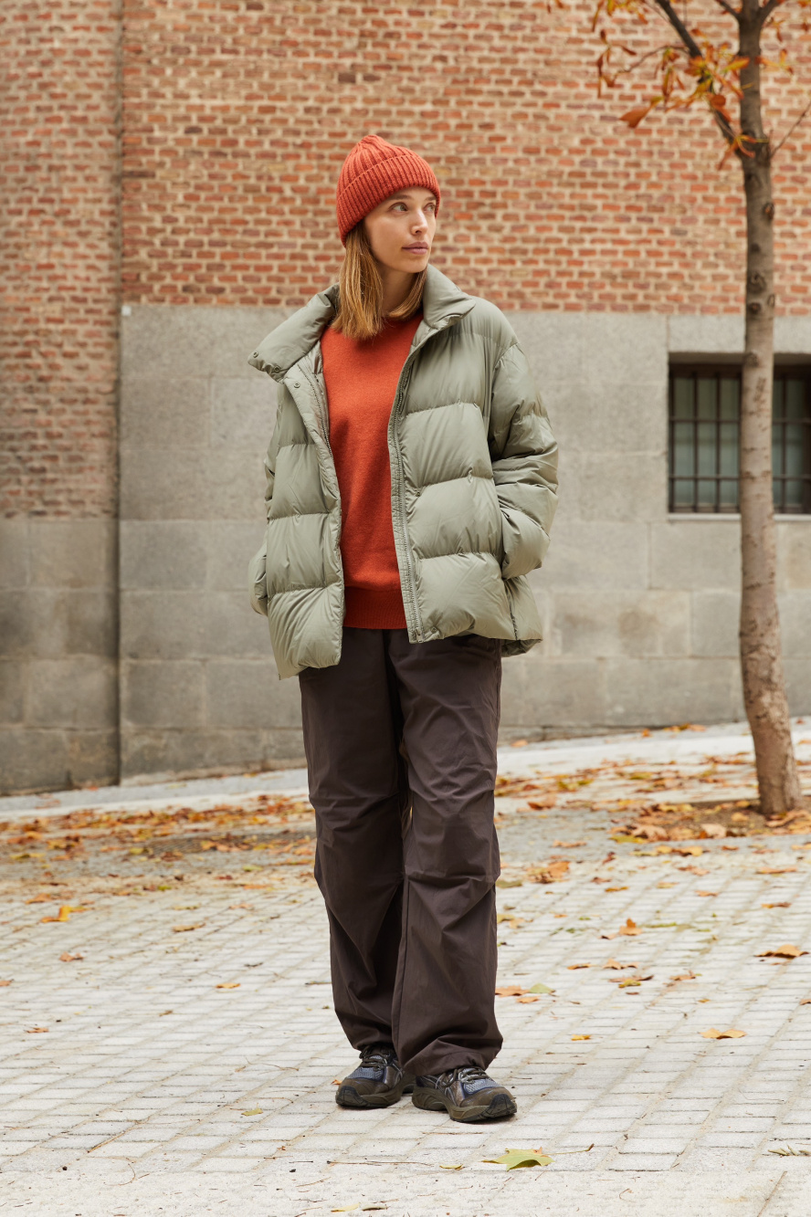 Check styling ideas for「Powder Soft Down Jacket、100% Cashmere Crew Neck ...