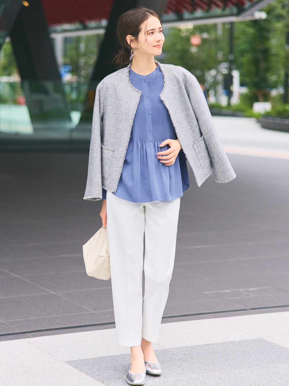 Styling ideas using 「RAYON PINTUCK PULL OVER BLOUSE、TWEED JACKET ...