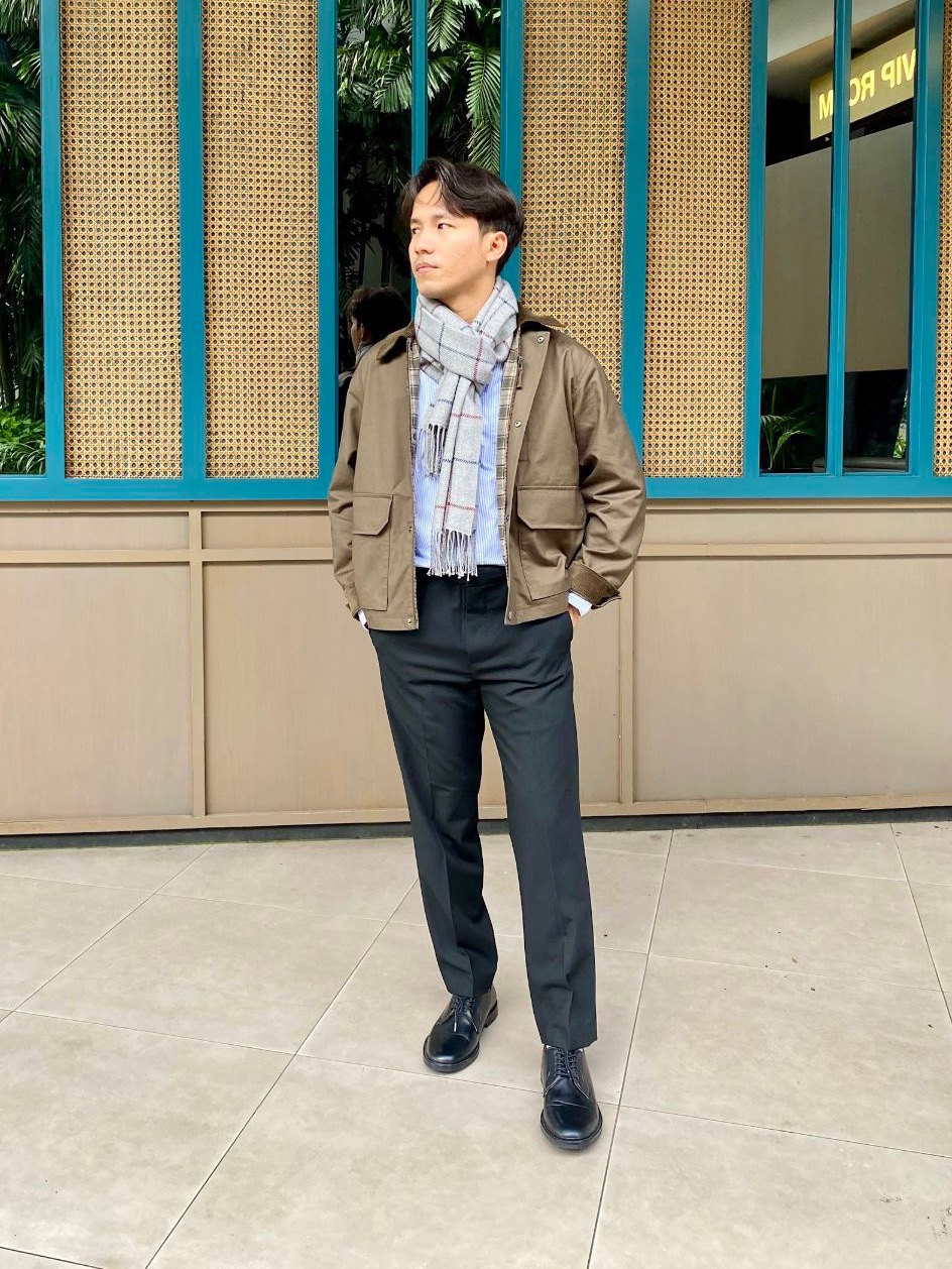 Check styling ideas for「Utility Short Blouson、Oversized Striped Crew ...