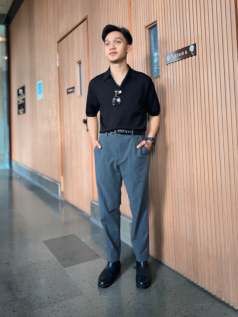 ดูไอเดียสไตล์การแต่งตัวสำหรับ「ยีนส์ Selvedge ผ้ายืด ทรงเข้ารูป、เข็มขัดหนัง แบบสาน」| UNIQLO TH