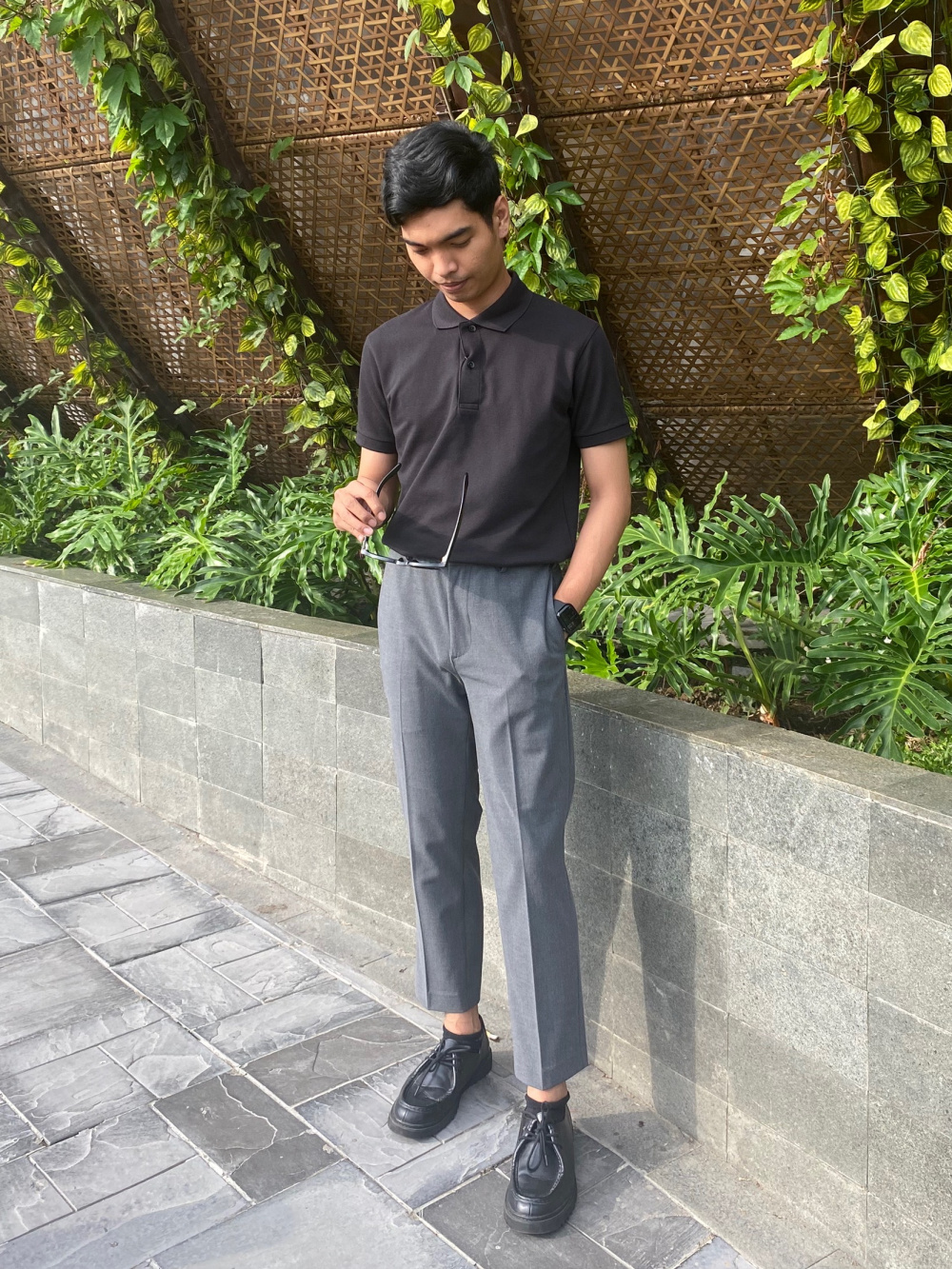 Check styling ideas for「Dry Waffle Henley Neck T-Shirt、Smart Ankle ...