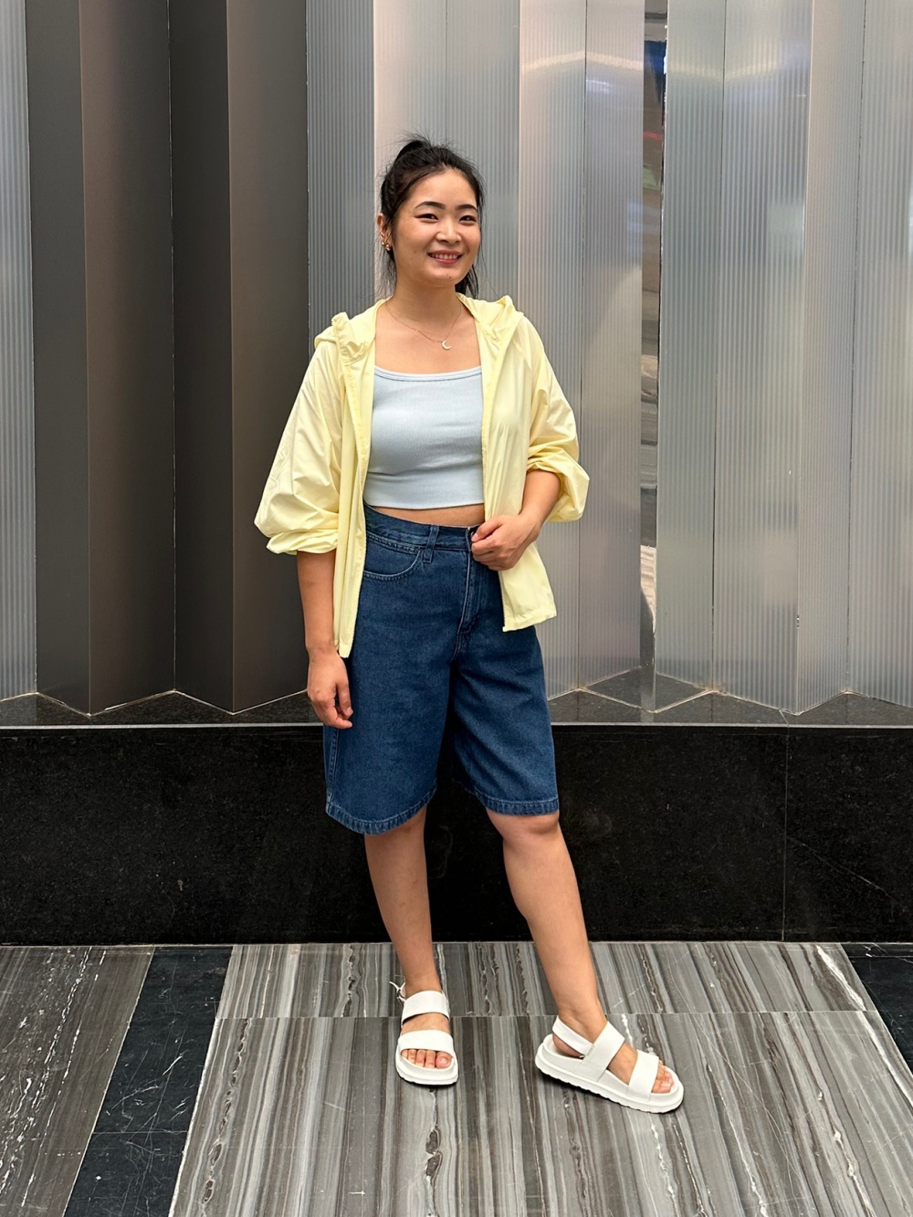 Check styling ideas for「Pocketable UV Protection Parka、Denim Bermuda ...