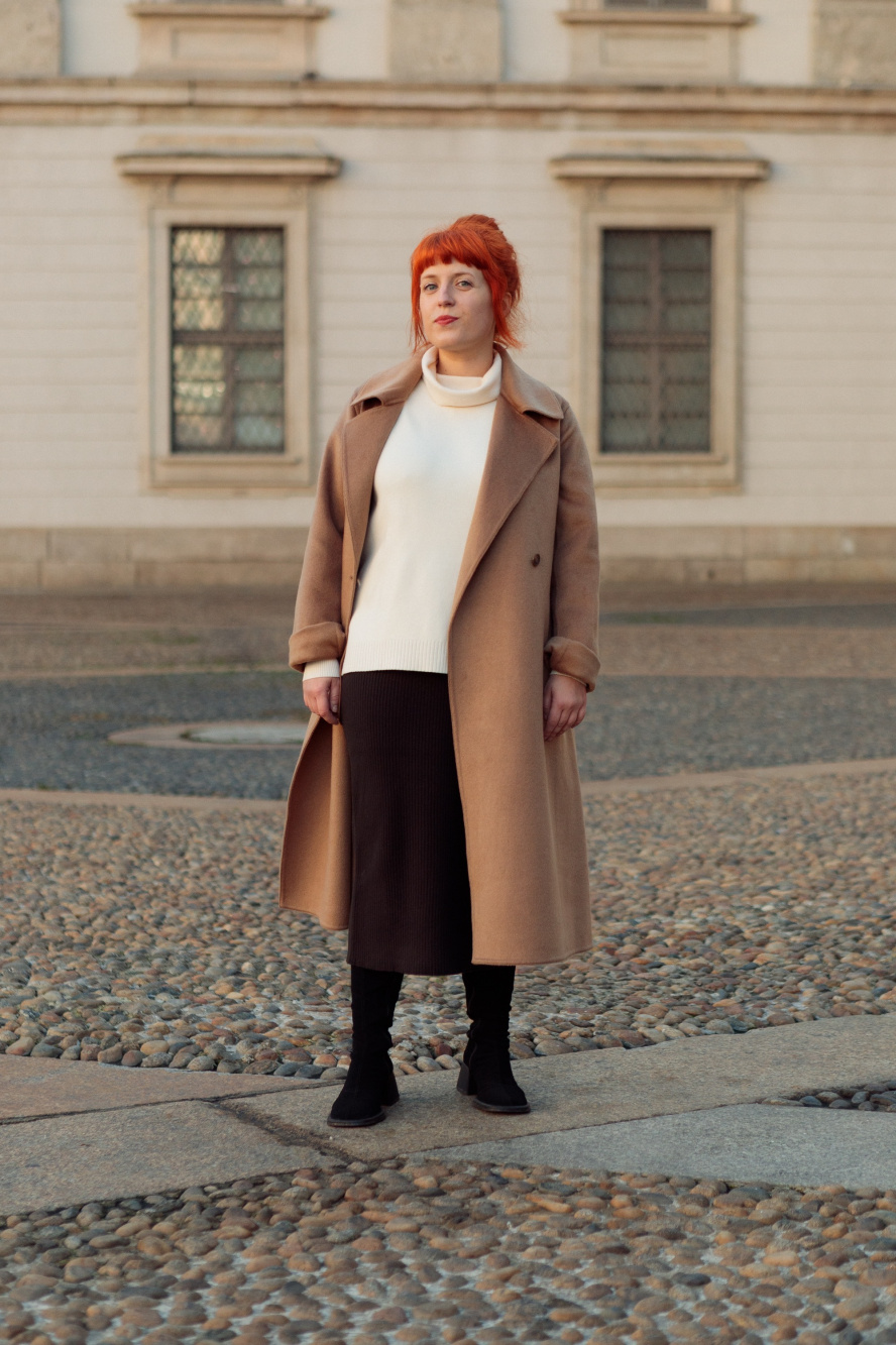 Check styling ideas for「DOUBLE FACE LONG COAT、SOUFFLE YARN TURTLENECK ...