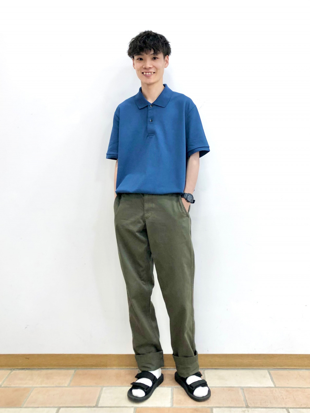 「オープンカラーシャツ（半袖）、オーバーサイズボーダーtシャツ（5分袖）」の着用コーディネート ユニクロ