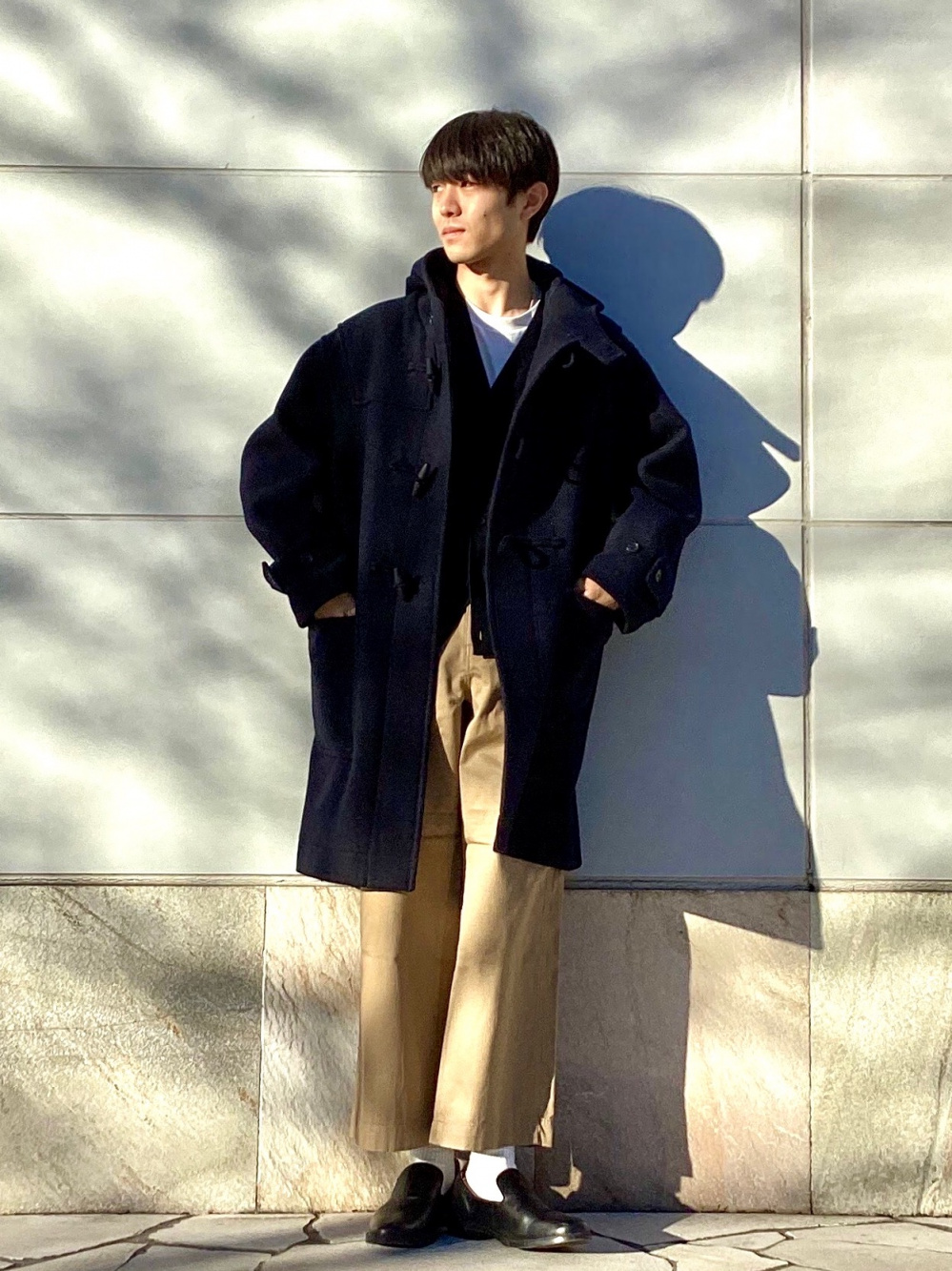 「オーバーシャツジャケット、ソフトタッチクルーネックT（長袖）」の着用コーディネート| ユニクロ