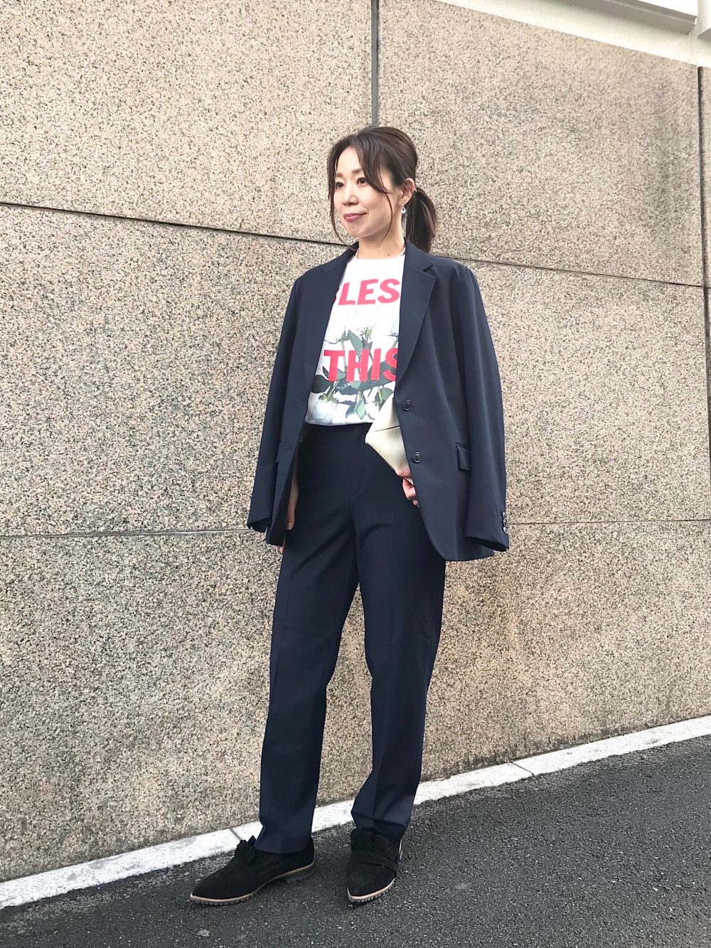 「リラックステーラードジャケット セットアップ可能、エクストラファインメリノリブタートルネックセーター（ボーダー・長袖）」の着用コーディネート ...