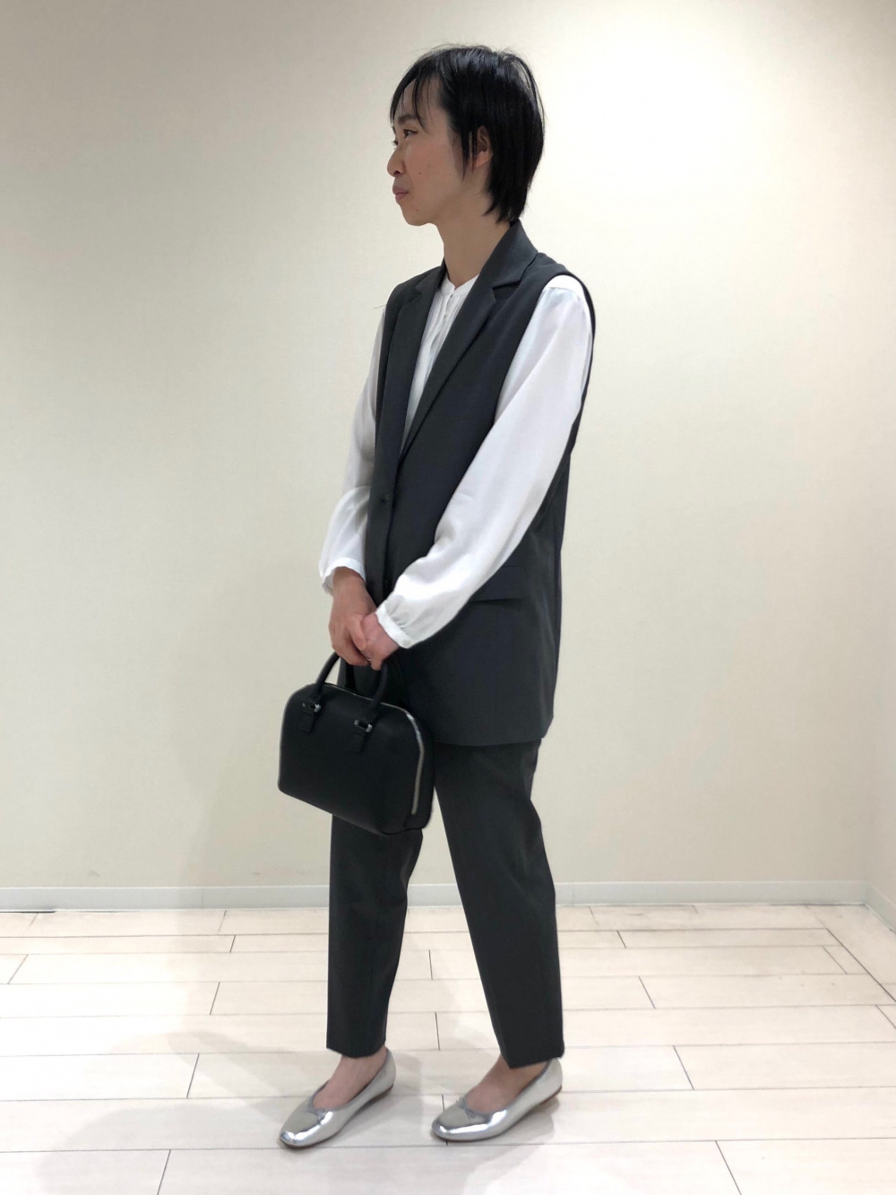 「リラックステーラードジャケット セットアップ可能、エクストラファインメリノリブタートルネックセーター（ボーダー・長袖）」の着用コーディネート ...