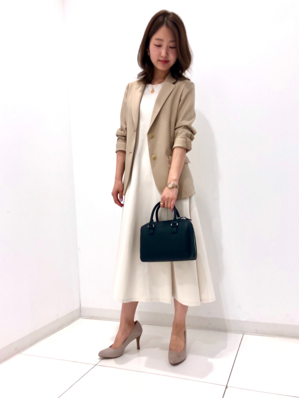 「ウルトラストレッチエアリズムワンピース（ノースリーブ・標準丈・112.5～123.5cm）、感動ジャケット セットアップ可能」の着用 ...