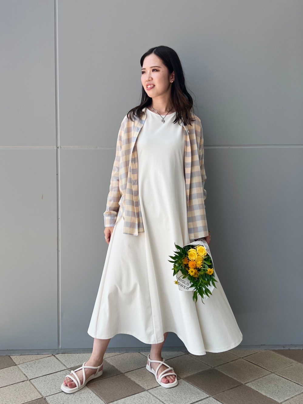 「ウルトラストレッチエアリズムワンピース（ノースリーブ・標準丈・112.5～123.5cm）、感動ジャケット セットアップ可能」を使ったコーディネート