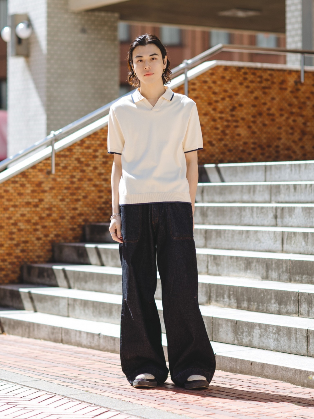 「ニットポロシャツ（半袖）、コットンジャケット」の着用コーディネート| ユニクロ公式