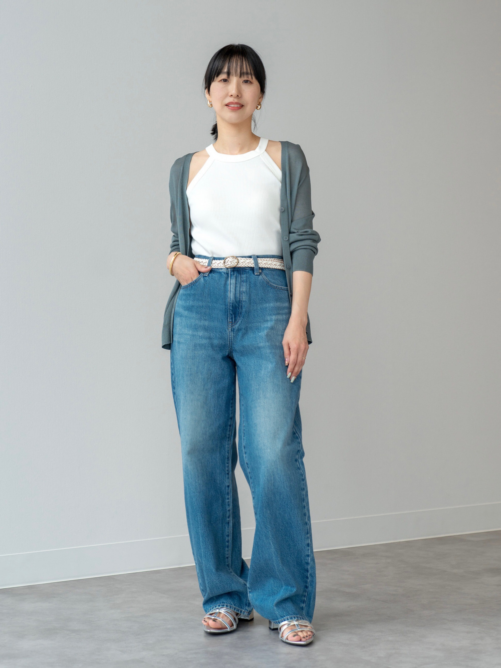 「スムースコットンリラックスボーダーT、ワイドストレートジーンズ」の着用コーディネート| ユニクロ公式