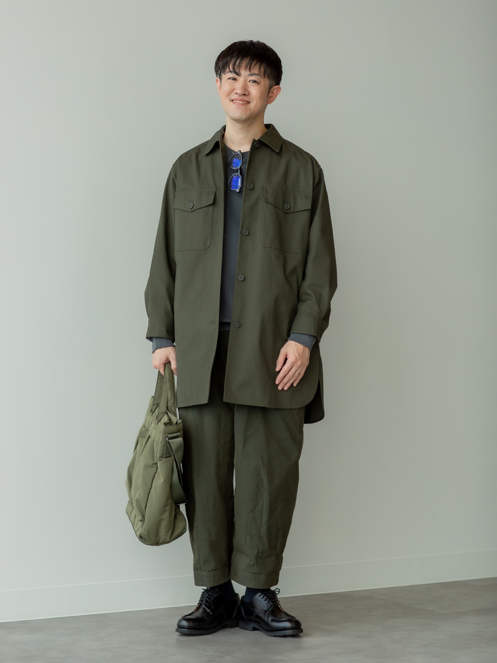 「ドライEXUVカットハーフジップTシャツ、ブロードシャツ/ボタンダウン」を使ったコーディネート