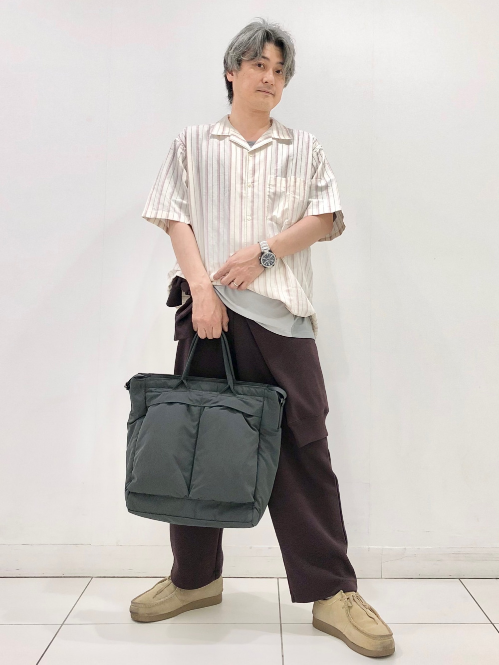 「ドライEXUVカットハーフジップTシャツ、ブロードシャツ/ボタンダウン」を使ったコーディネート