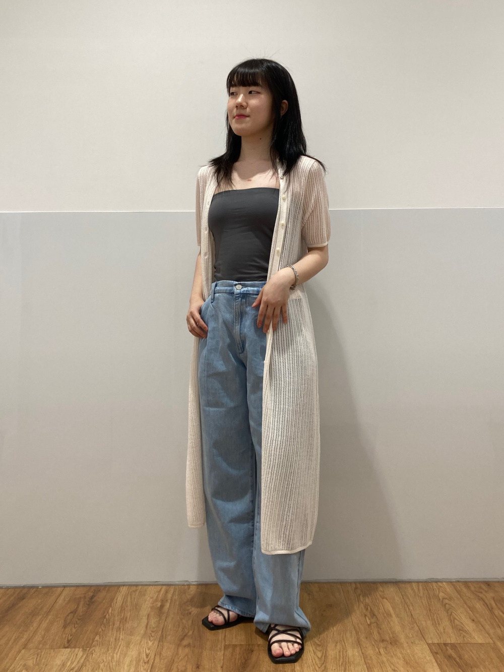 Check styling ideas for「Lace Knit Short Sleeve Dress、Drapey Denim ...