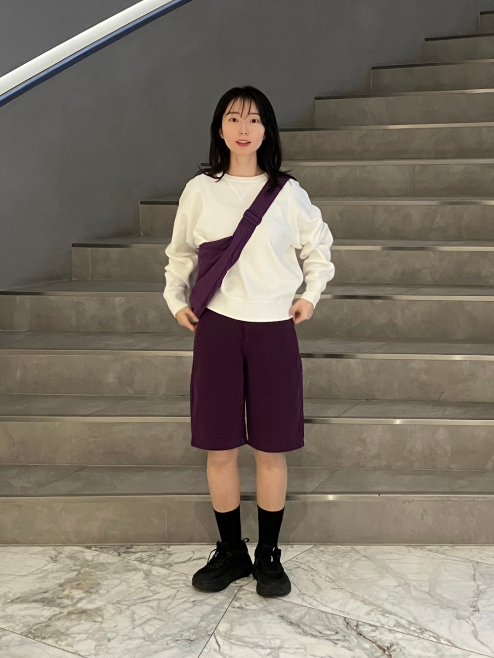 Check styling ideas for「Denim Bermuda Shorts、Shoulder Bag | Nylon ...