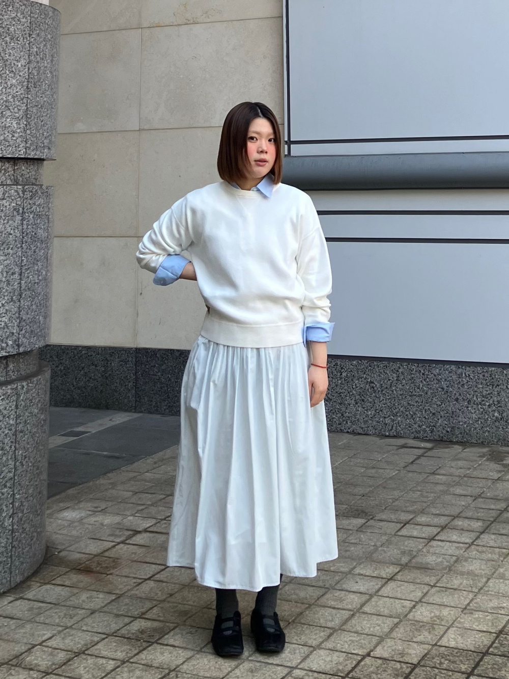 Check styling ideas for「Smooth Cotton Crew Neck Sweater、Cotton Long ...