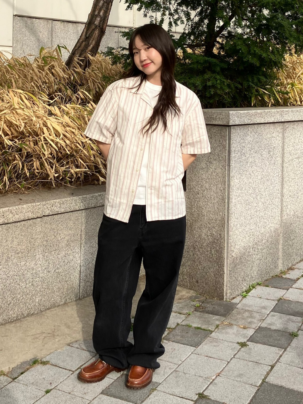 Check styling ideas for「Wide Straight Jeans (Regular Length)、Crew Neck ...