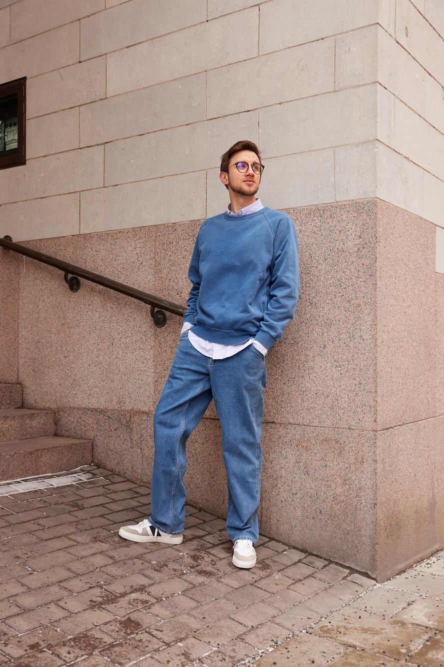 Check styling ideas for「INDIGO DYE SWEAT CARDIGAN、DENIM WORK PANTS ...