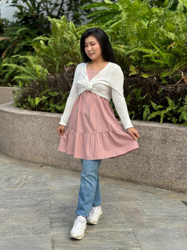 Check styling ideas for「Pleated Camisole Dress、Lace Round Neck Long ...