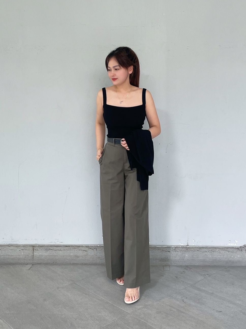 Check styling ideas for「Rayon Short Sleeve Blouse、Wide Chino Pants ...