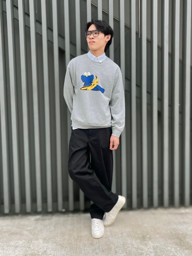 Check styling ideas for「KAWS + Warhol Sweat Shirt、Wide Fit Chino Pants ...