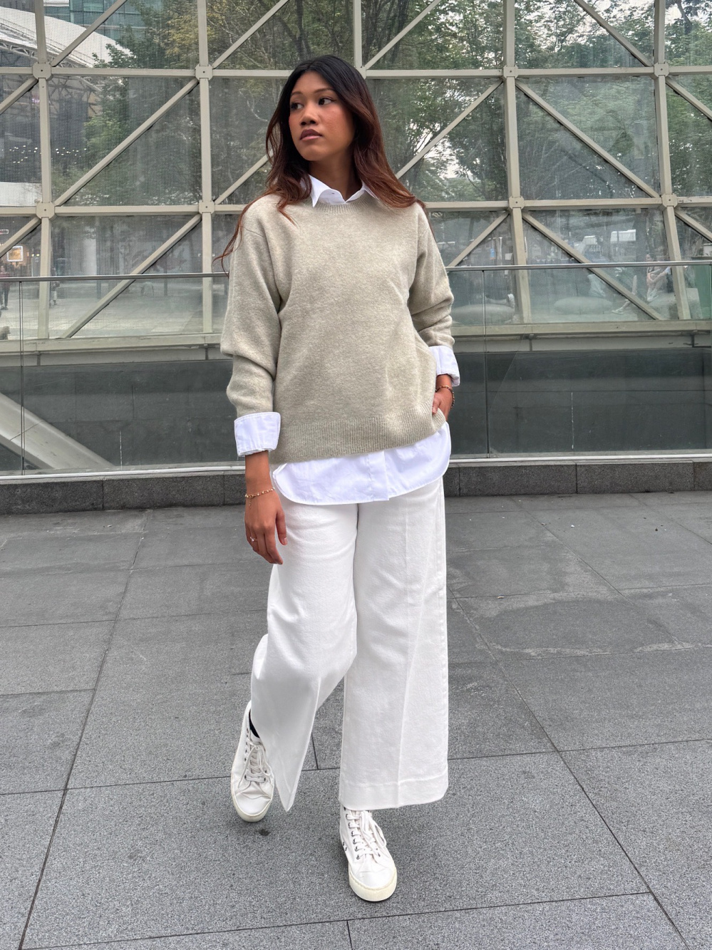 Check styling ideas for「Cable Crew Neck Sweater Short Sleeve、Wide ...
