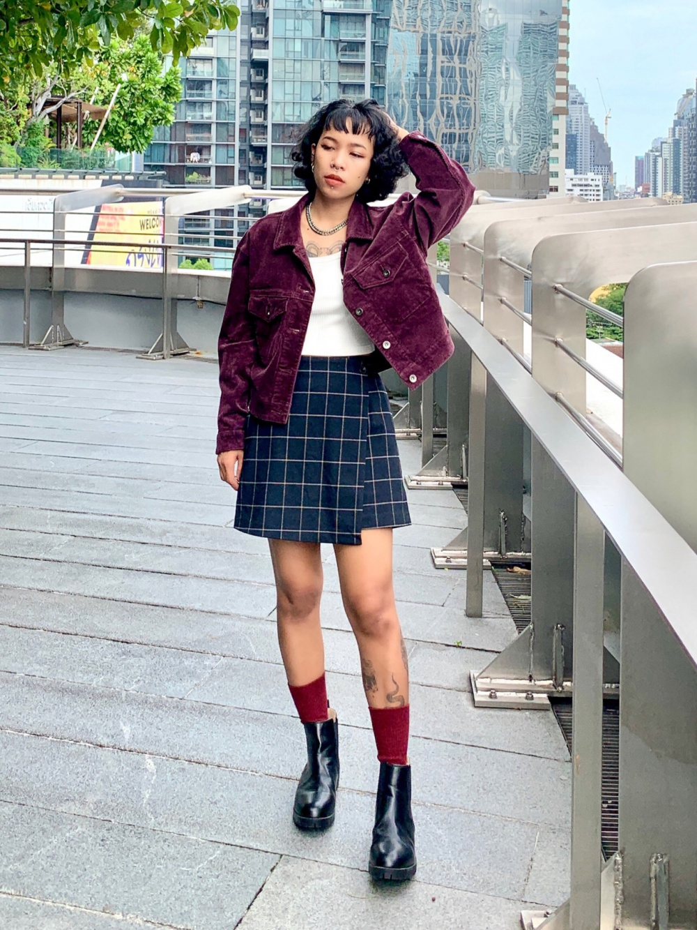 Check styling ideas for「Ribbed Cropped Tank Top、Corduroy Cropped Jacket ...