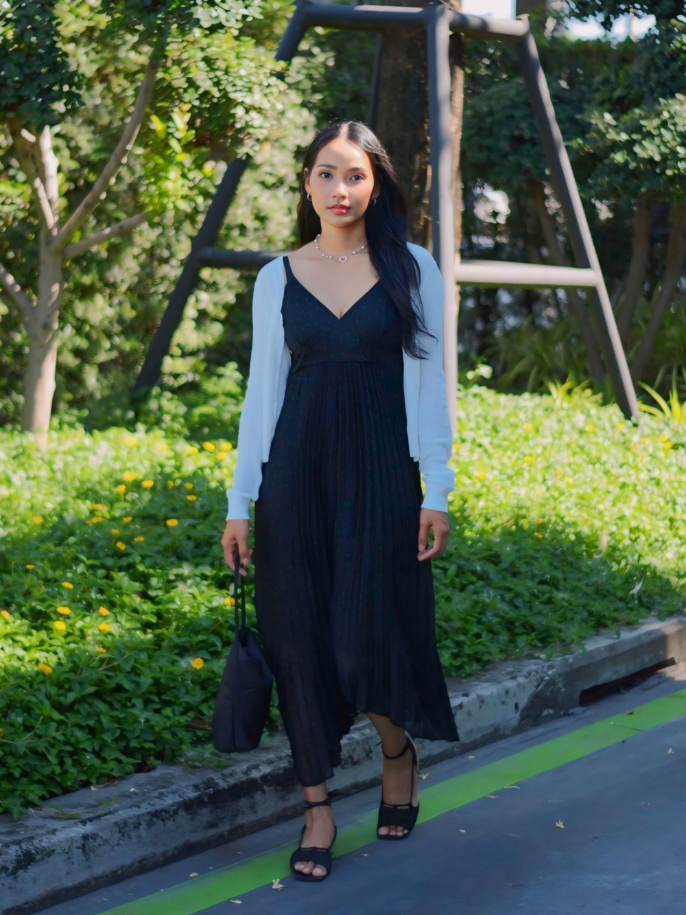 Check styling ideas for「Pleated Camisole Dress、Lace Round Neck Long ...