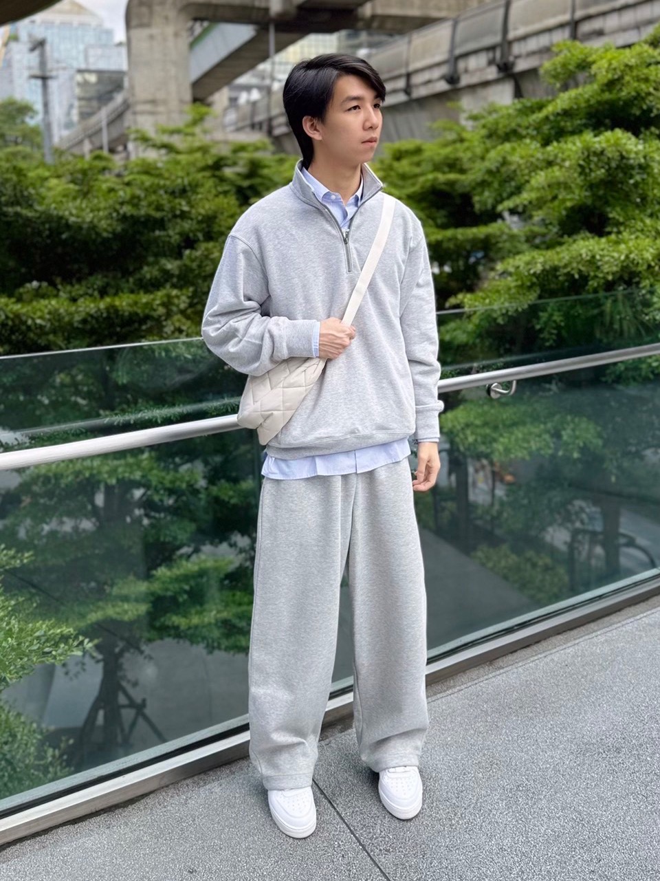 Check styling ideas for「Sweat Wide Pants、Cotton Broadcloth Shirt Long ...
